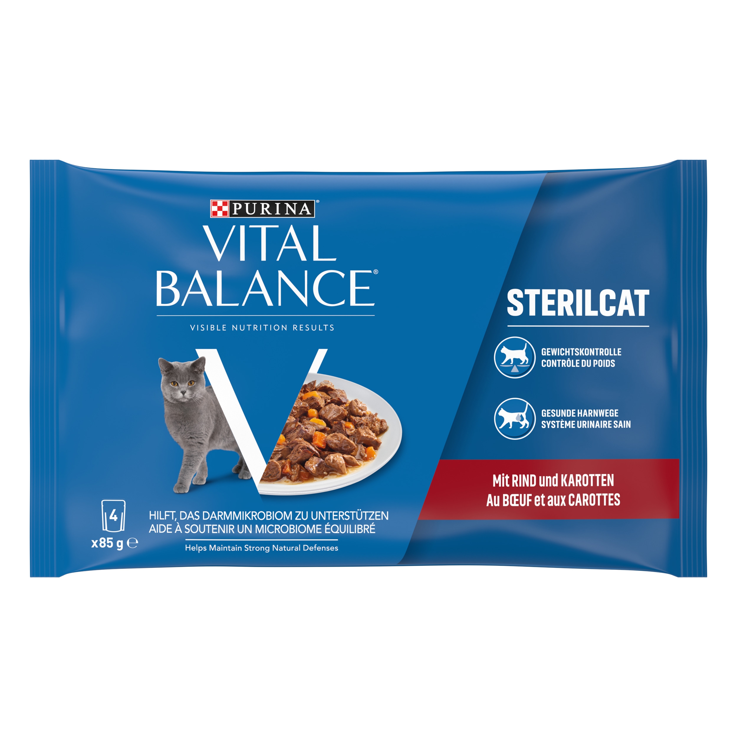 Sachets pour chat PURINA VITAL BALANCE Sterilcat au bœuf 4x85g